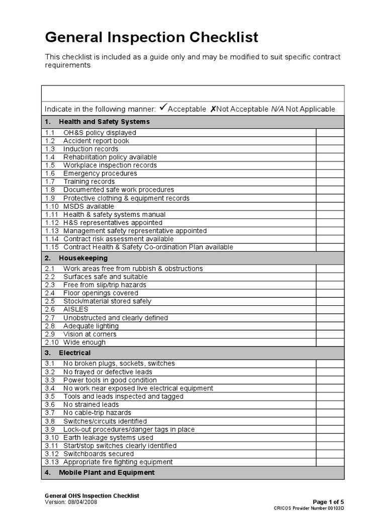 General HSE Inspection Checklist | PDF | Personal Protective Equipment ...