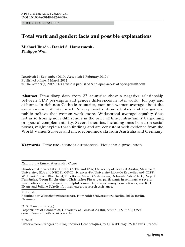 Total Work and Gender: Facts and Possible Explanations: Michael Burda ...