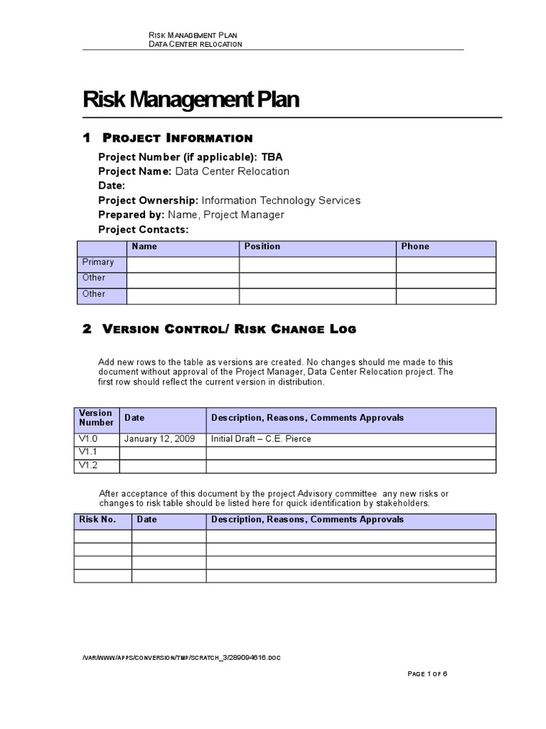 Data Center Risk Management Plan | PDF | Risk Management | Risk