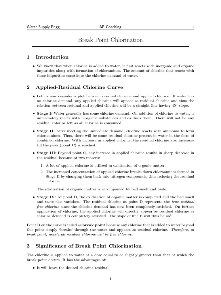 Break Point Chlorination | PDF | Chlorine | Atoms