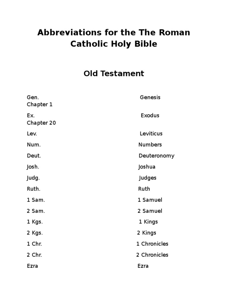 Abbreviations For The The Roman Catholic Holy Bible | PDF
