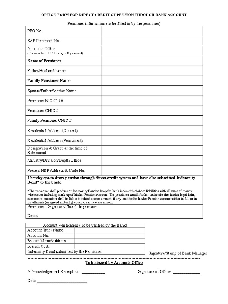 Pension Direct Credit Option Form | PDF | Finance & Money Management | Law