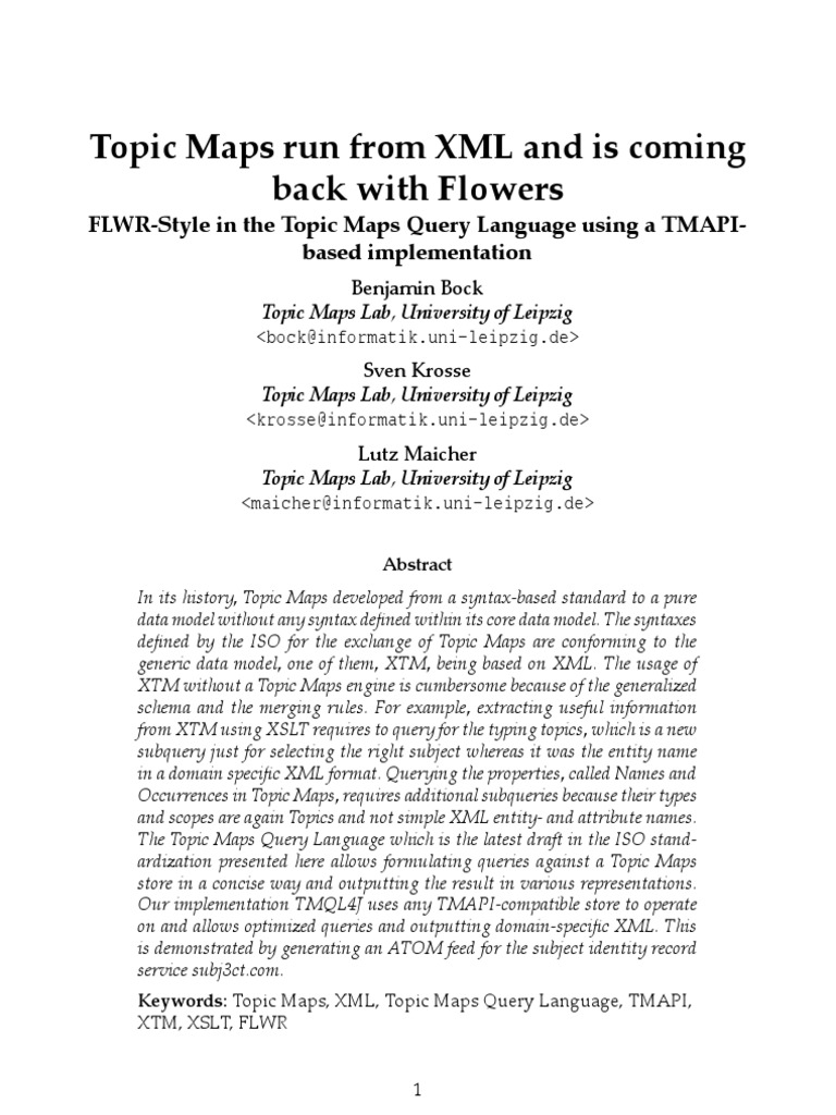 Topic Maps Run From XML - XMLPrague 2010 Paper | PDF