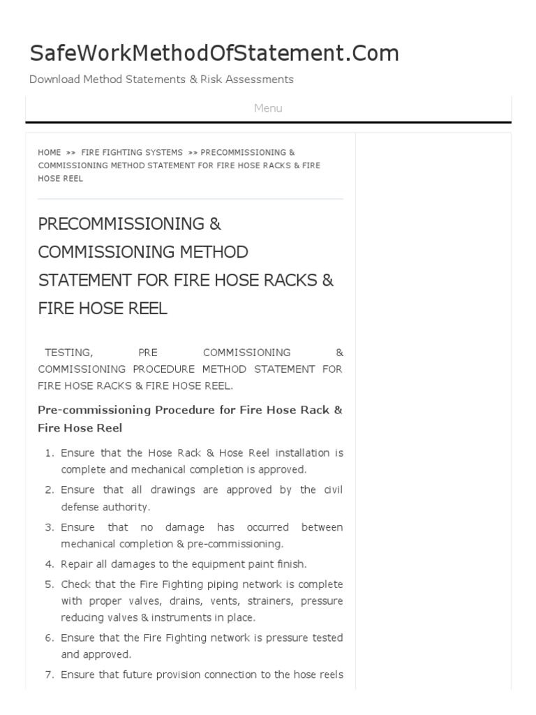 Precommissioning & Commissioning Method Statement For Fire Hose Racks ...