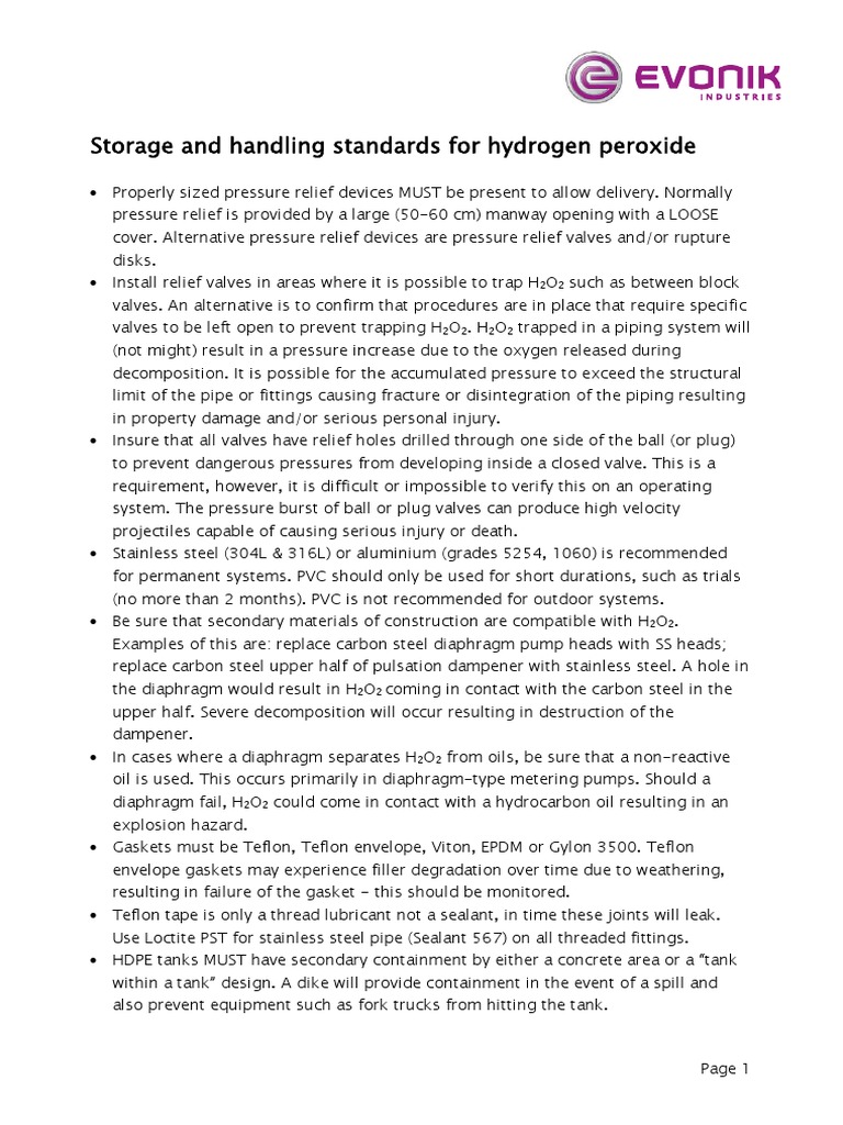 Storage and Handling PDF | PDF | Hydrogen Peroxide | Valve