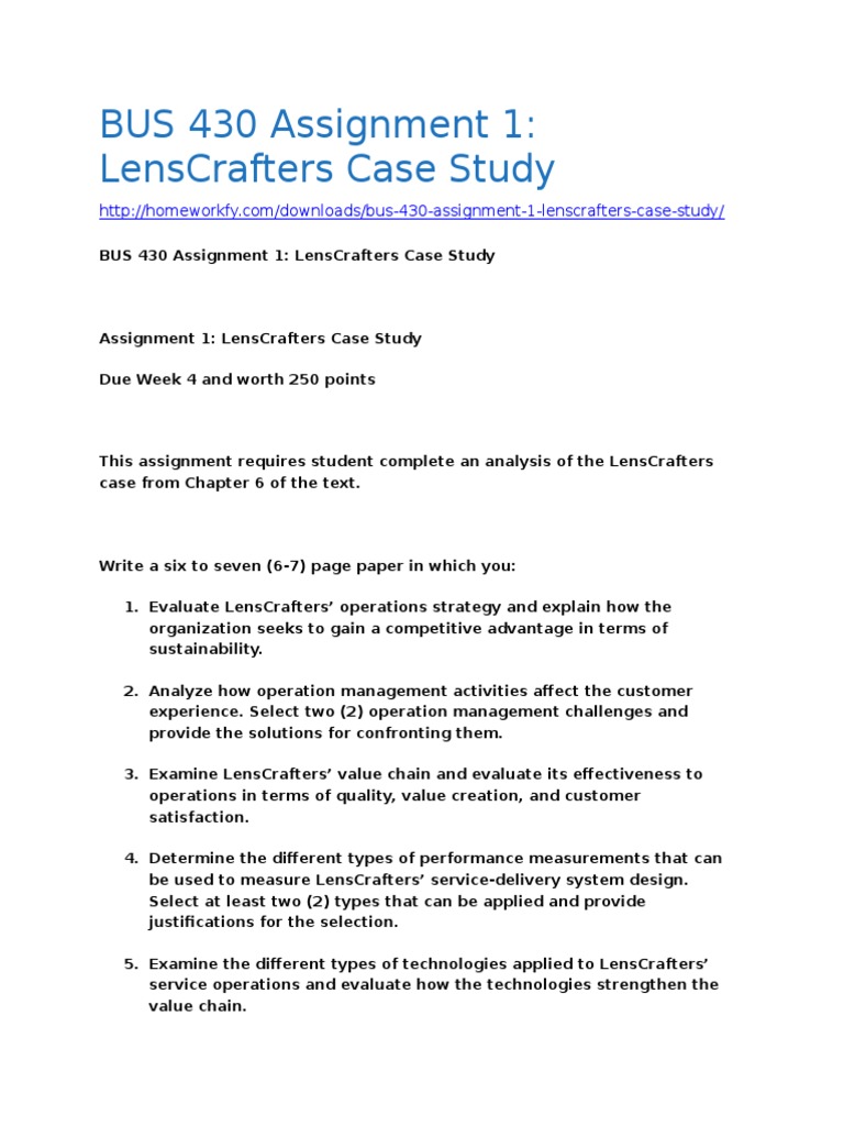 BUS 430 Assignment 1 LensCrafters Case Study | PDF | Strategic Management | Operations Management