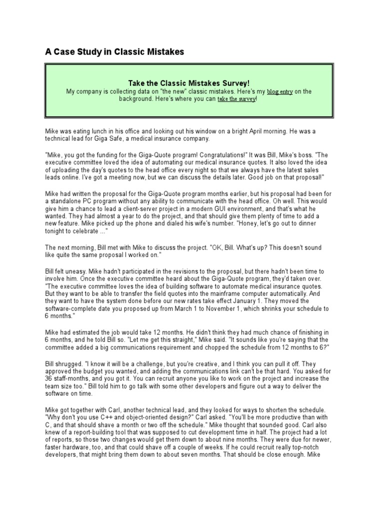 A Case Study in Classic Mistakes | PDF | Software Bug | Computing