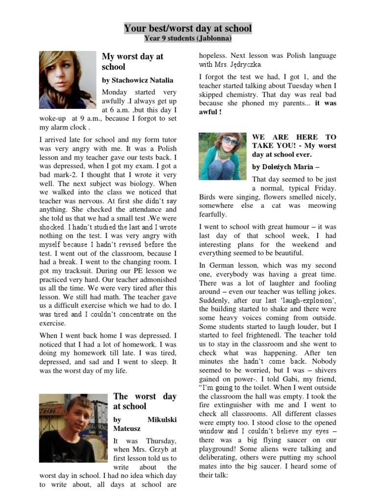 My Worst Day at School Experiences | PDF