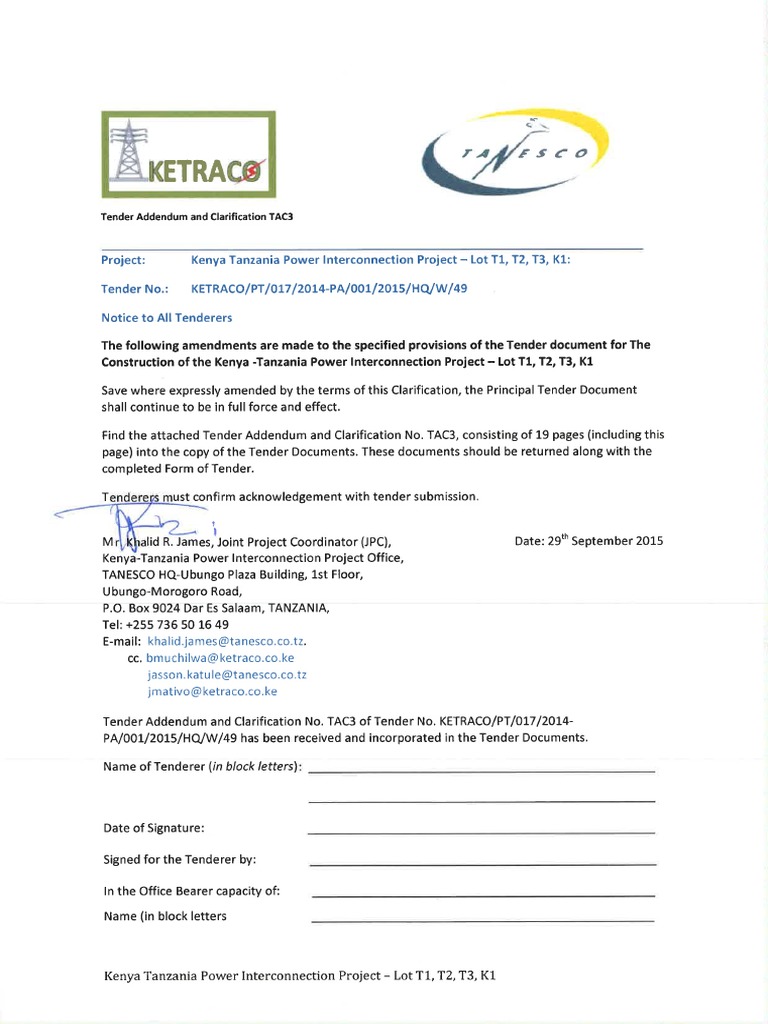 KTPIP - Tender Addendum and Clarification 3 | PDF | Insulator ...