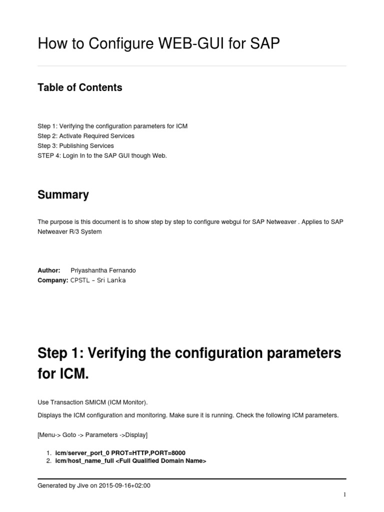 How To Configure WEB-GUI For SAP | PDF