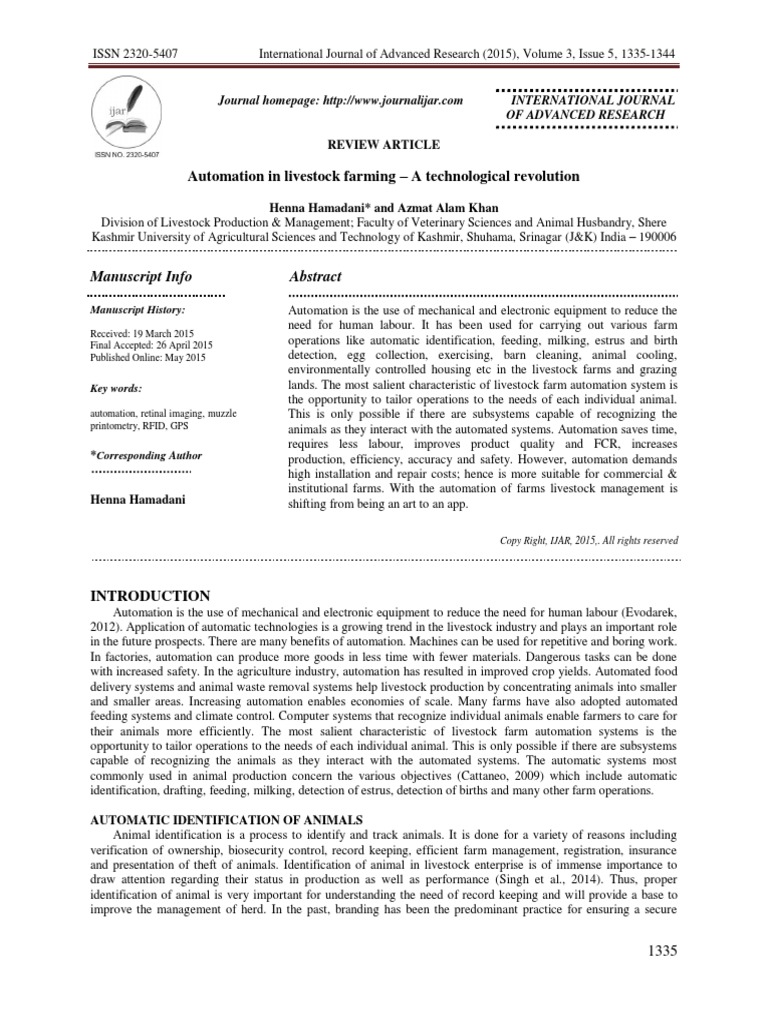 Automation in Livestock Farming - A Technological Revolution | PDF ...