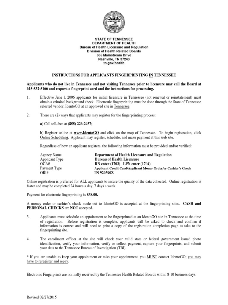 State of Tennessee Department of Health Bureau of Health Licensure and ...