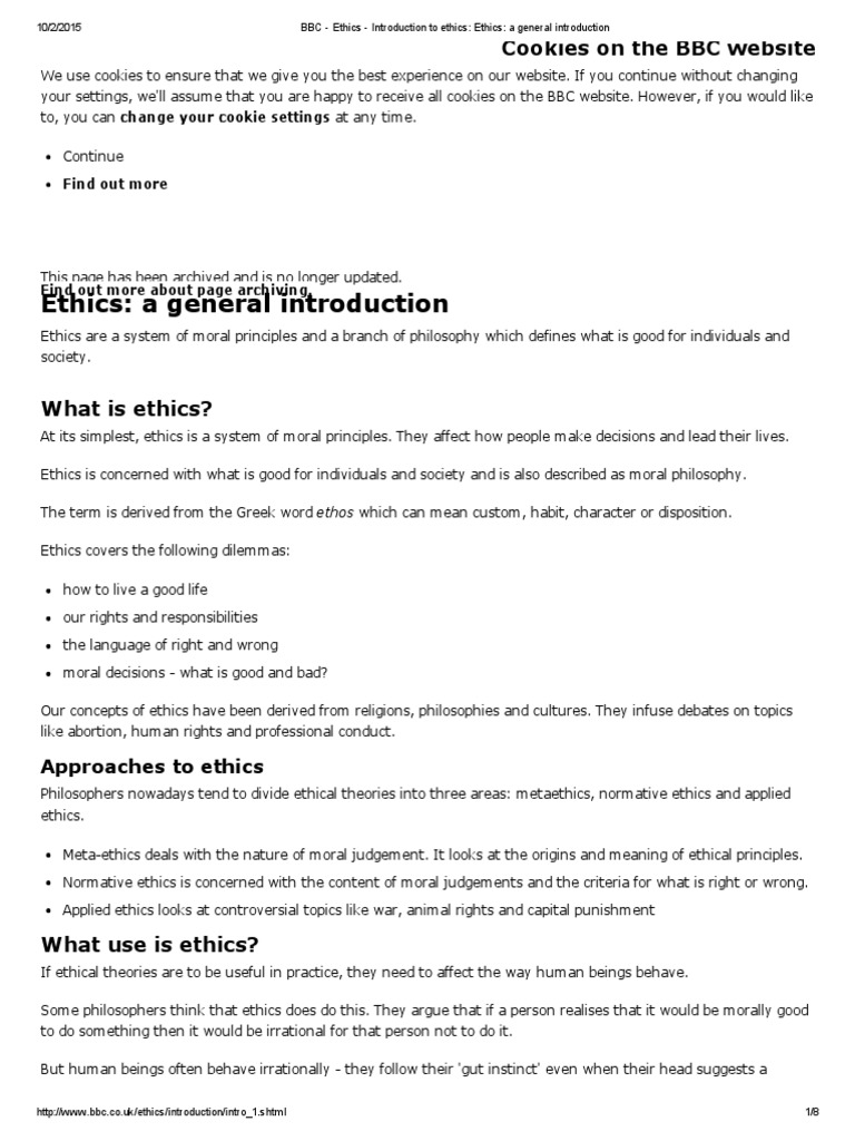 BBC - Ethics - Introduction To Ethics - Ethics - A General Introduction ...