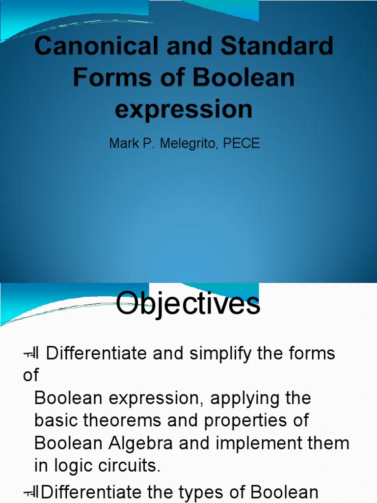 Canonical and Standard Forms of Boolean Expression | PDF ...
