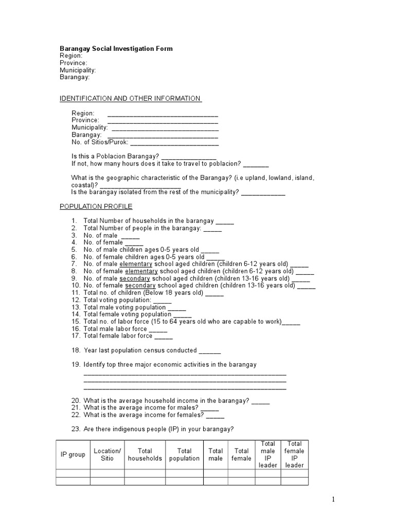 Barangay SI Form | PDF | Poverty | Poverty & Homelessness