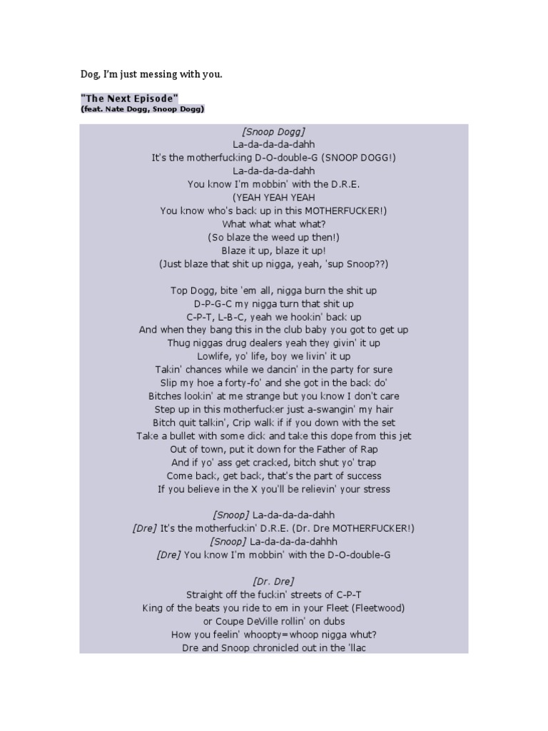 Dog, I'm Just Messing With You.: "The Next Episode" | PDF