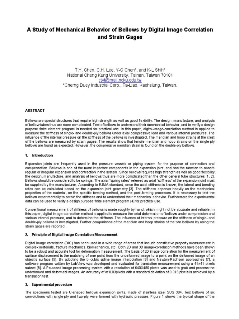Mechanical Behavior of Bellows via DIC | PDF | Deformation (Mechanics ...