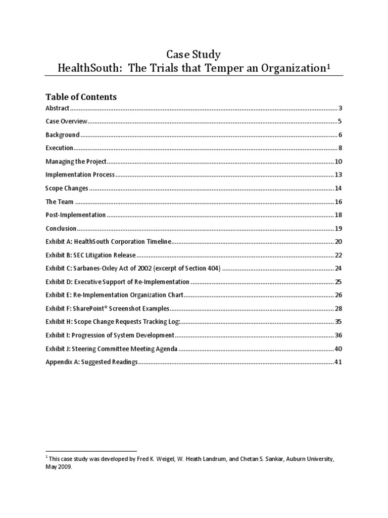 HealthSouth Case Study | PDF | Share Point | Sarbanes–Oxley Act