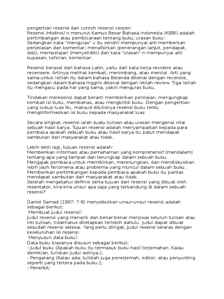 Pengertian Resensi Dan Contoh Resensi Cerpen | PDF