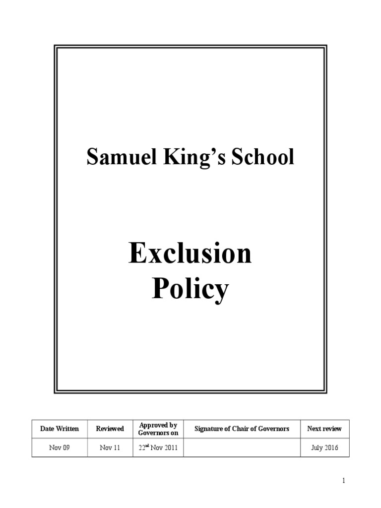 Exclusion Policy | PDF | Social Exclusion | Assault