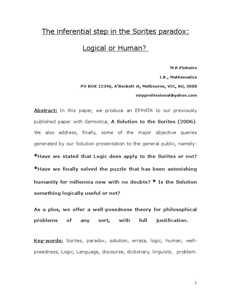 The Inferential Step in The Sorites Paradox: Logical or Human? | PDF ...