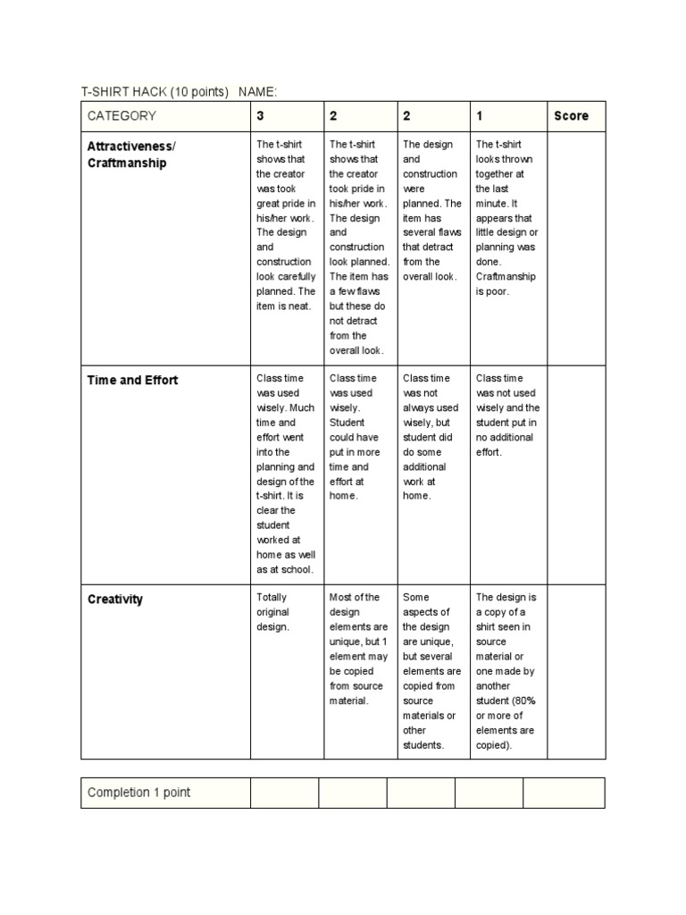 T-Shirt Project Evaluation Criteria | PDF | Art