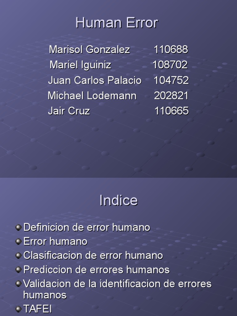 Identificación y Clasificación de Errores Humanos | PDF | Aparición ...