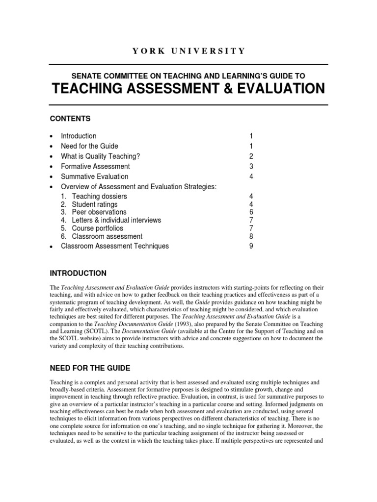Teaching Assessment and Evaluation Guide PDF | PDF | Educational ...