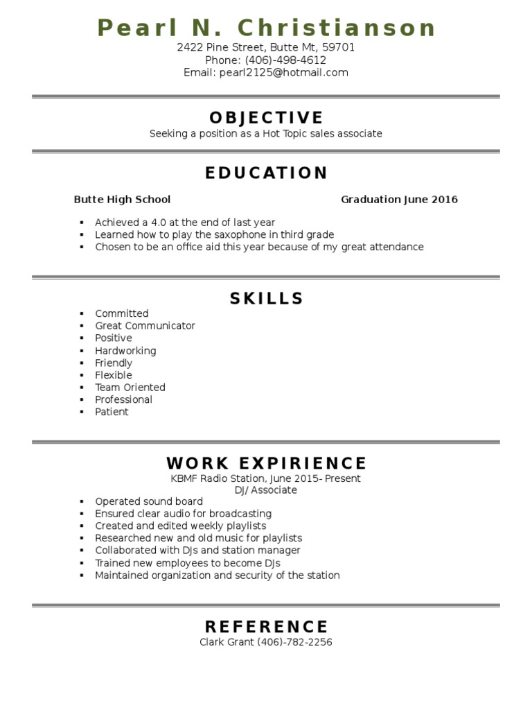 Hot Topic Sales Associate Resume | PDF