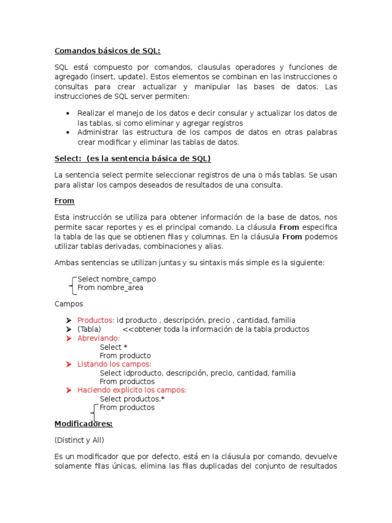 Comandos Básicos de SQL | PDF | SQL | Recuperación de información