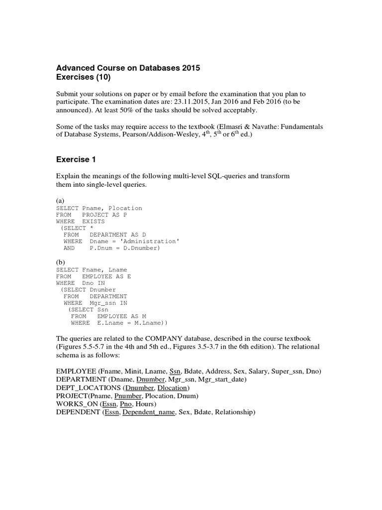 Advanced Course On Databases 2015 Exercises (10) : TH TH TH | PDF | Computer Data | Information ...