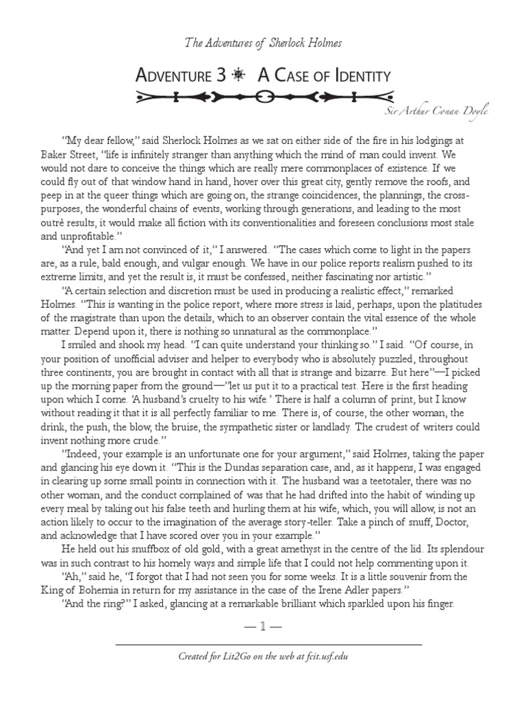 Sherlock Holmes: A Case of Identity | PDF | Sherlock Holmes | Arthur ...