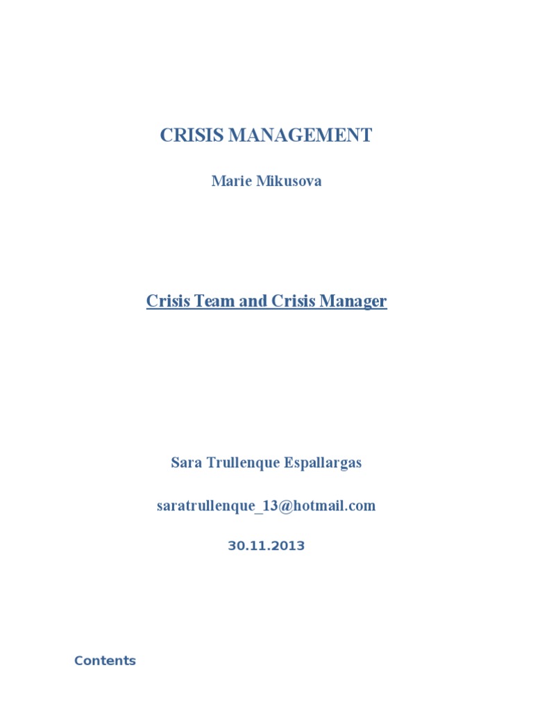 Crisis Management Team and Crisis Manager | PDF | Crisis Management ...