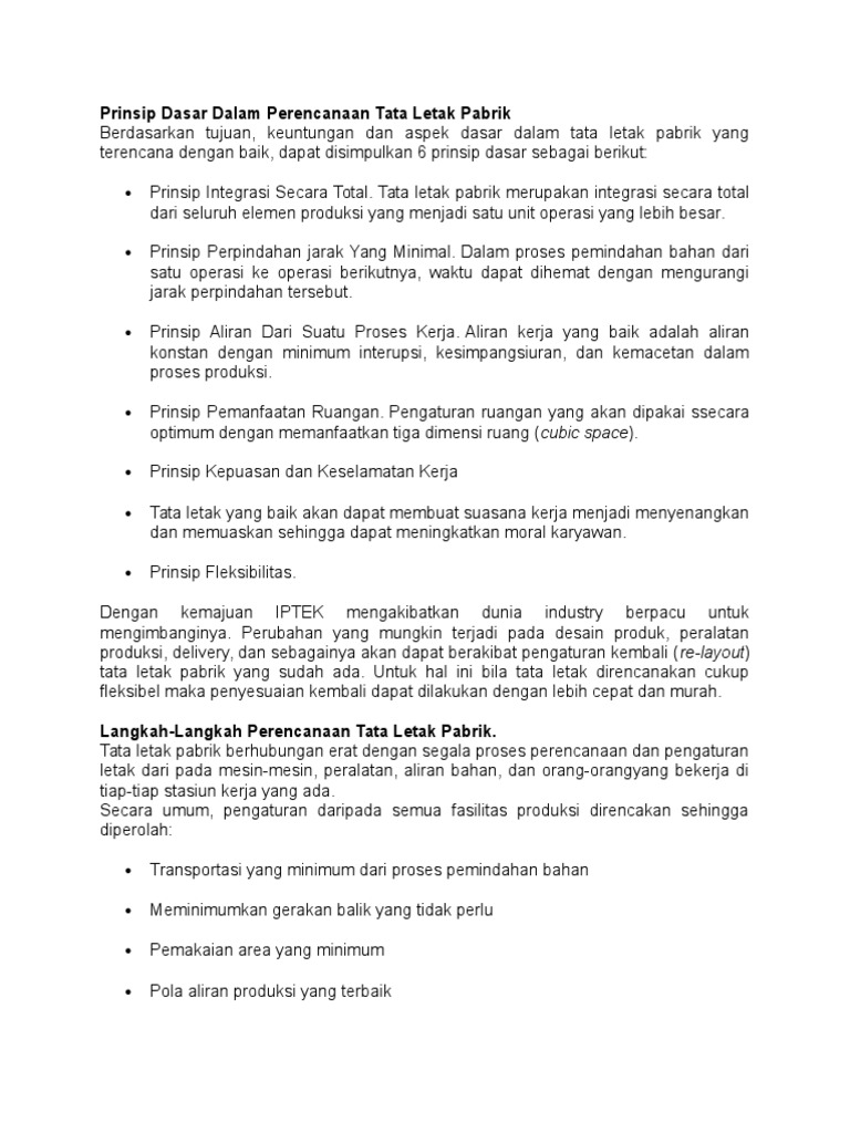 Prinsip Dasar Dalam Perencanaan Tata Letak Pabrik | PDF