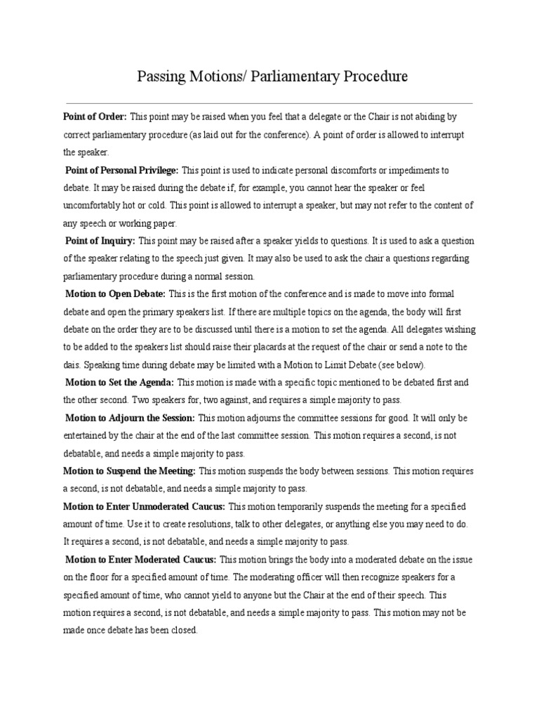 Passing Motions/ Parliamentary Procedure: Point of Order | PDF | Group ...