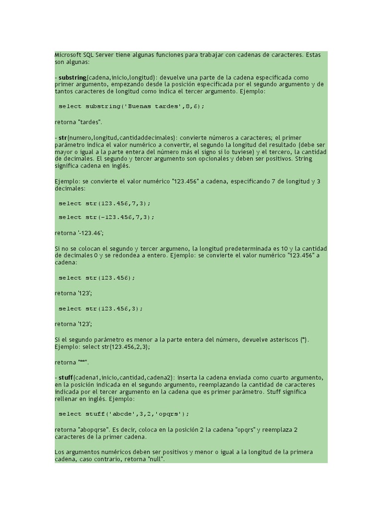 Microsoft SQL Server Tiene Algunas Funciones para Trabajar Con Cadenas ...