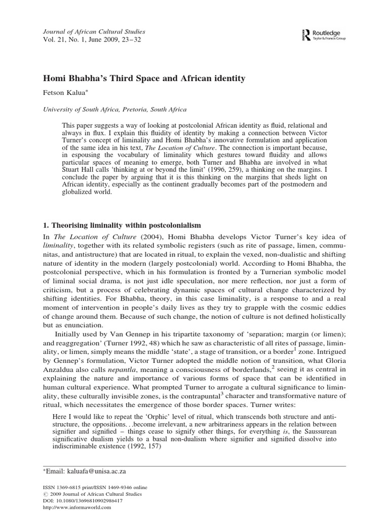 Homi Bhabha's Third Space and African Identity | PDF | Pan Africanism ...