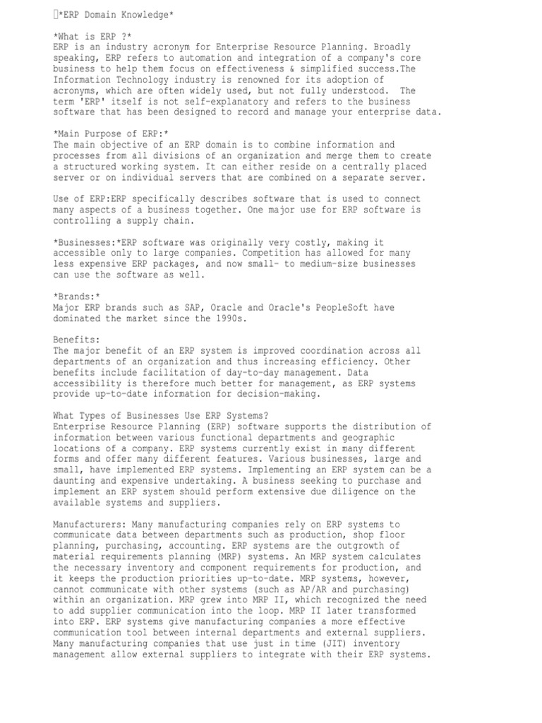 ERP Domain Knowledge | PDF | Enterprise Resource Planning | Inventory