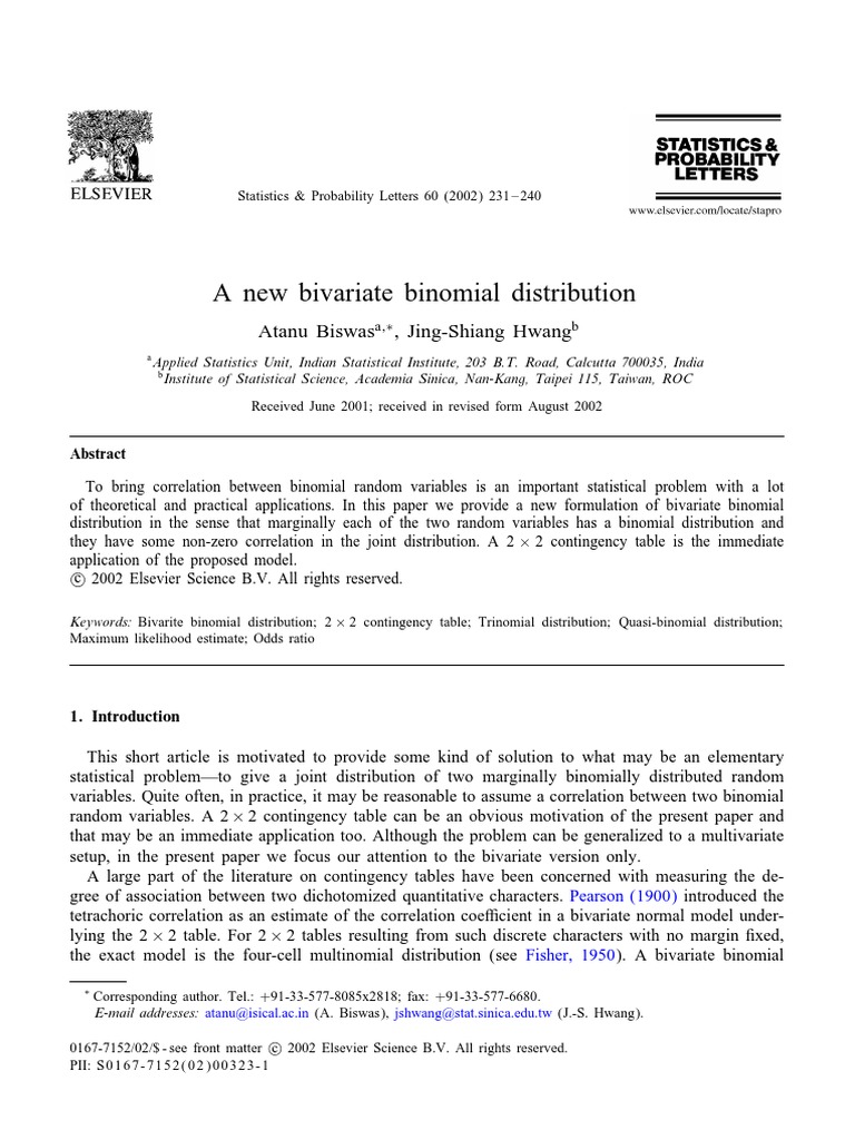 A New Bivariate Binomial Distribution PDF | PDF | Probability ...