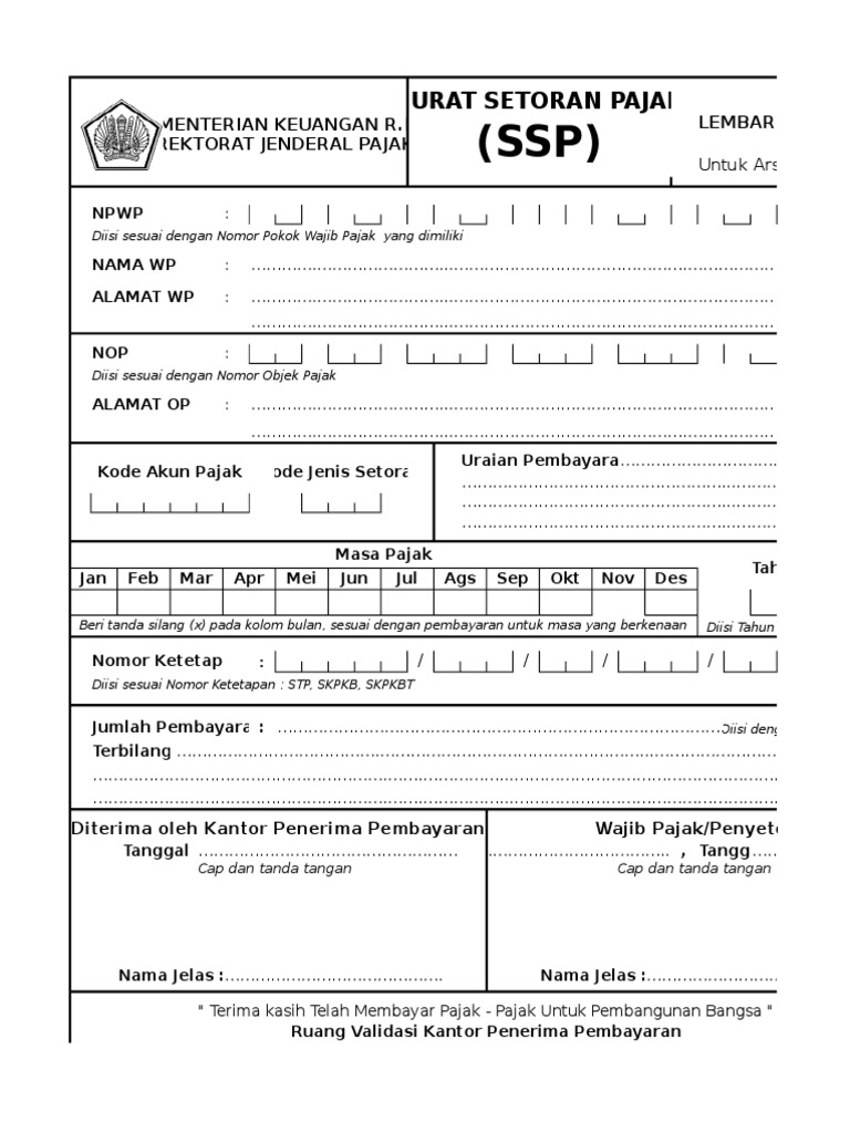 Formulir Surat Setoran Pajak - Perumperindo.co.id