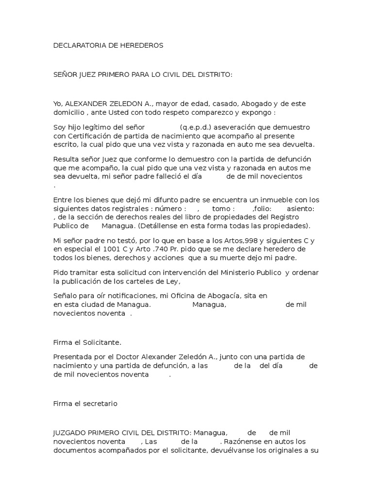 Demanda de Declaratoria de Herederos | PDF | Herencia | Virtud