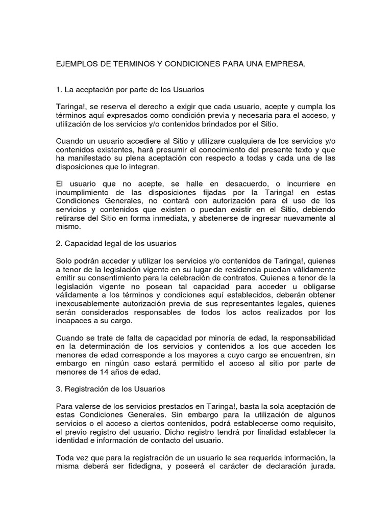 Ejemplos de Terminos y Condiciones Para Una Empresa | Contraseña | Justicia