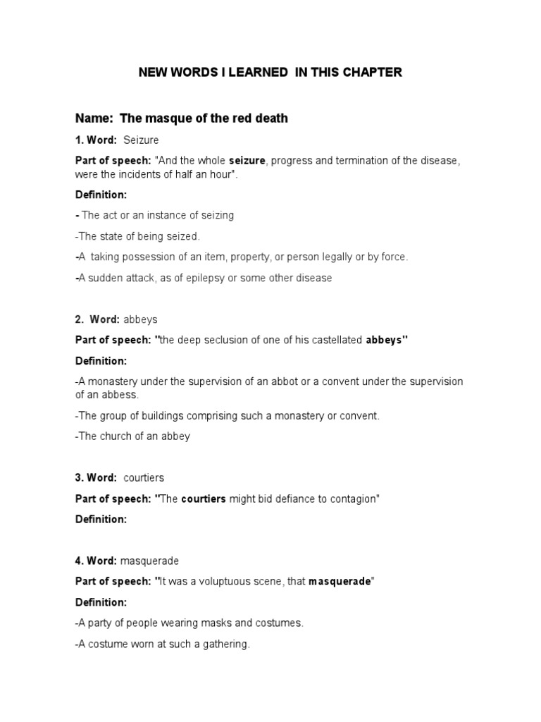 Vocabulary - The Masque of The Red Death | PDF