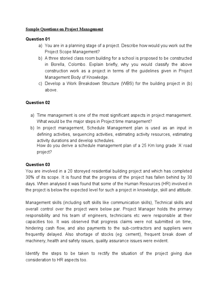 Sample Questions-Project Management Module | Download Free PDF ...