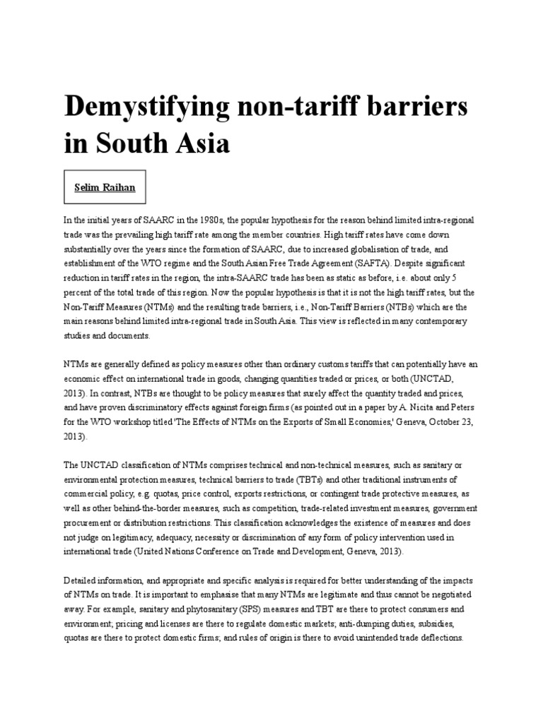 Demystifying Non | PDF | Non Tariff Barriers To Trade | World Economy