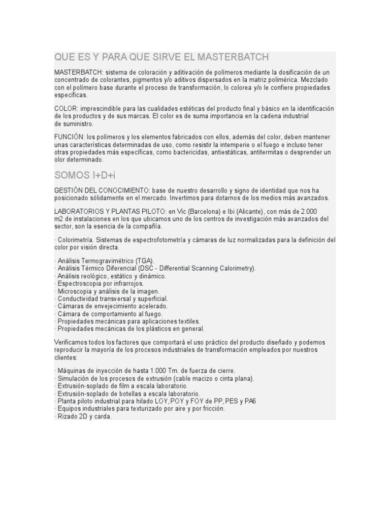 Que Es y para Que Sirve El Masterbatch | PDF