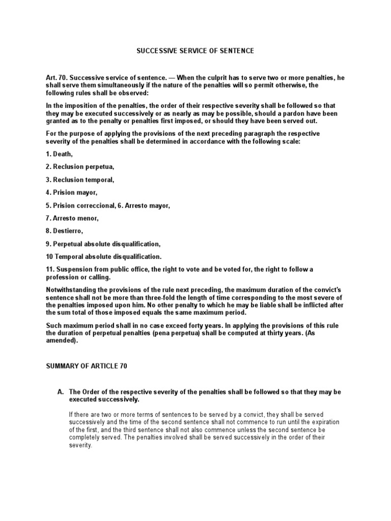 Successive Service of Sentence | PDF | Sentence (Law) | Fine (Penalty)
