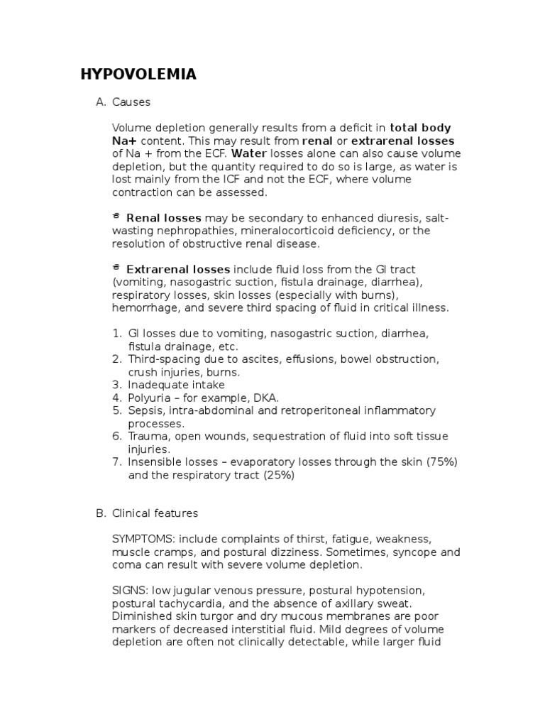 Understanding Hypovolemia: Causes & Treatment | PDF | Dehydration ...