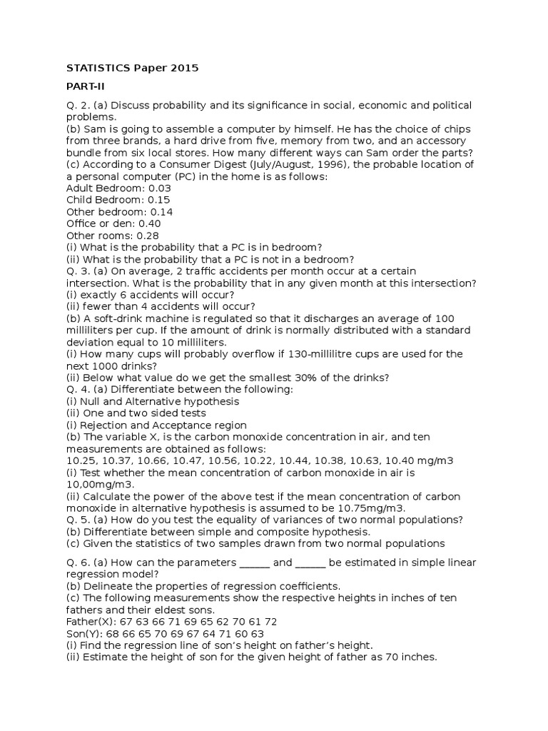 Statistics Paper 2015 | PDF | Statistics | Regression Analysis
