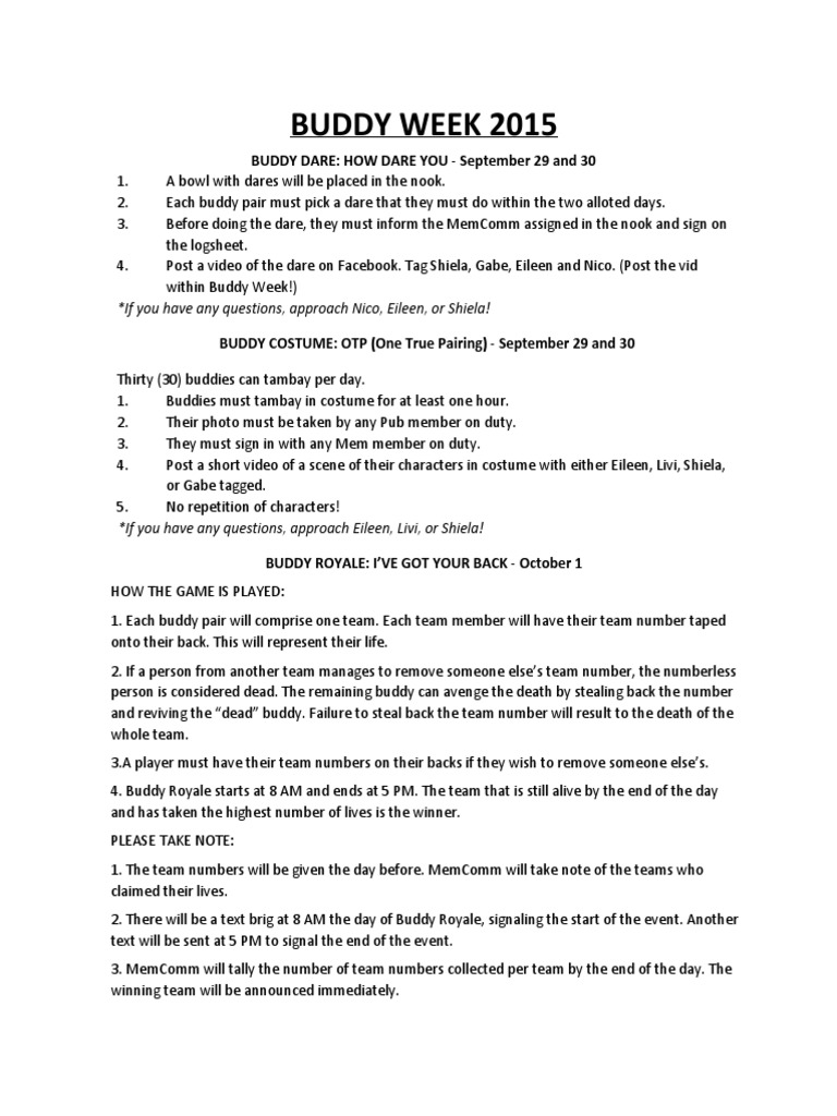 A Comprehensive Guide to Buddy Week 2015 Activities and the Buddy ...